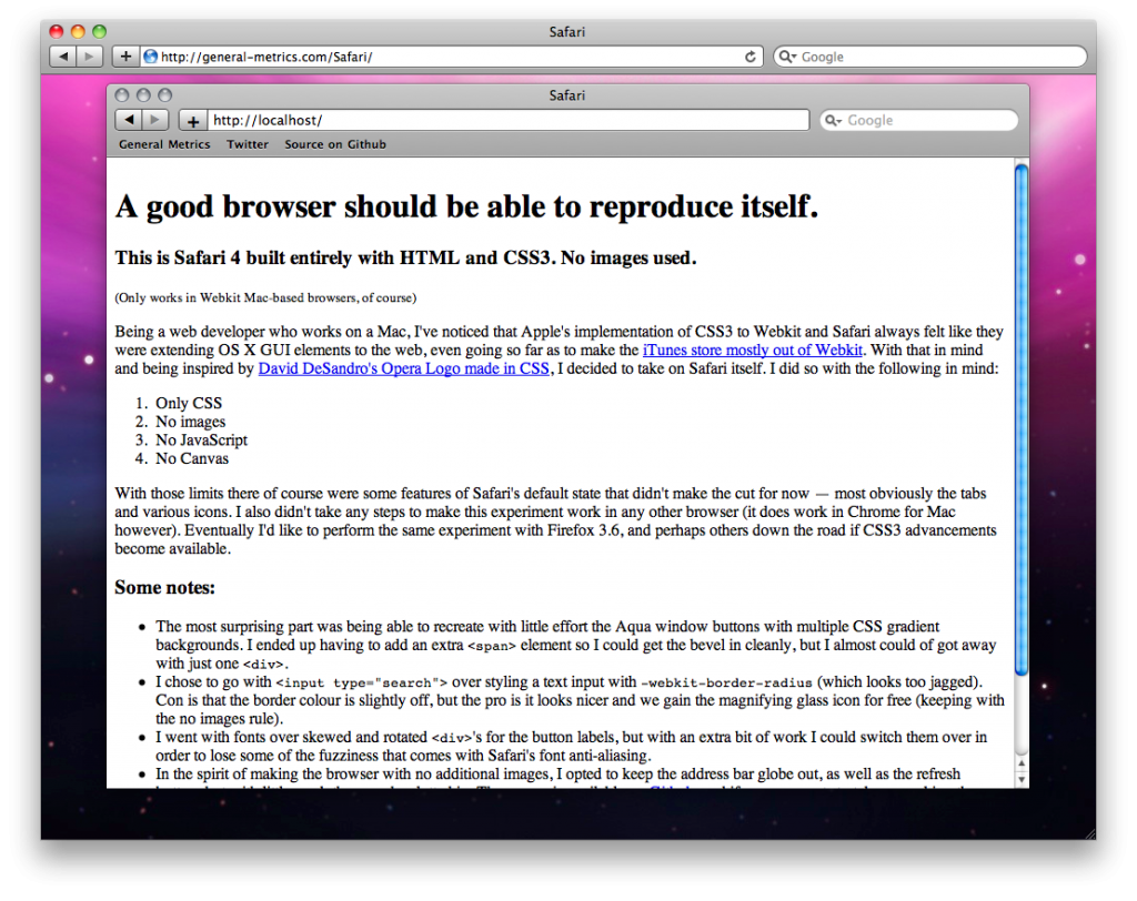 Safari 4 représenté en HTML et CSS3 | faaabulous